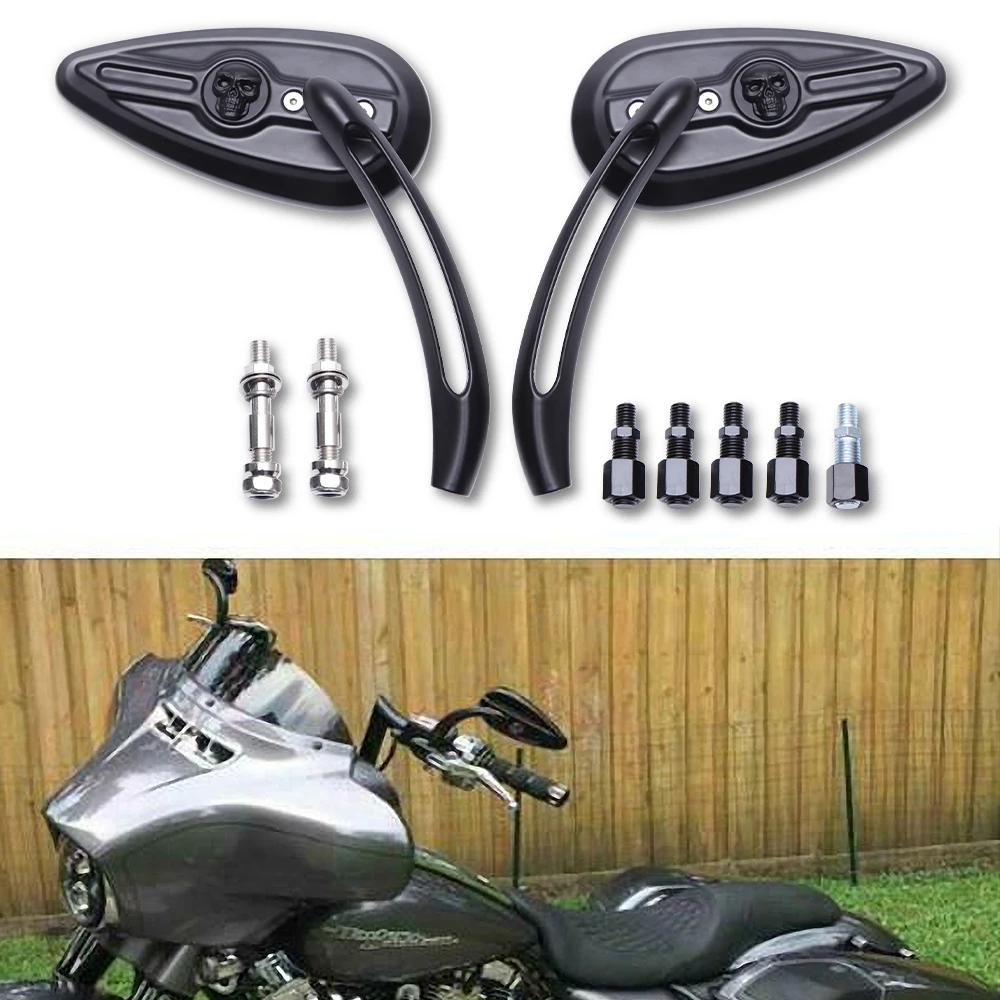 Motorcycle-Skull-Teardrop-Rearview-Side-Mirrors-for-Harley-Street-Glide ...