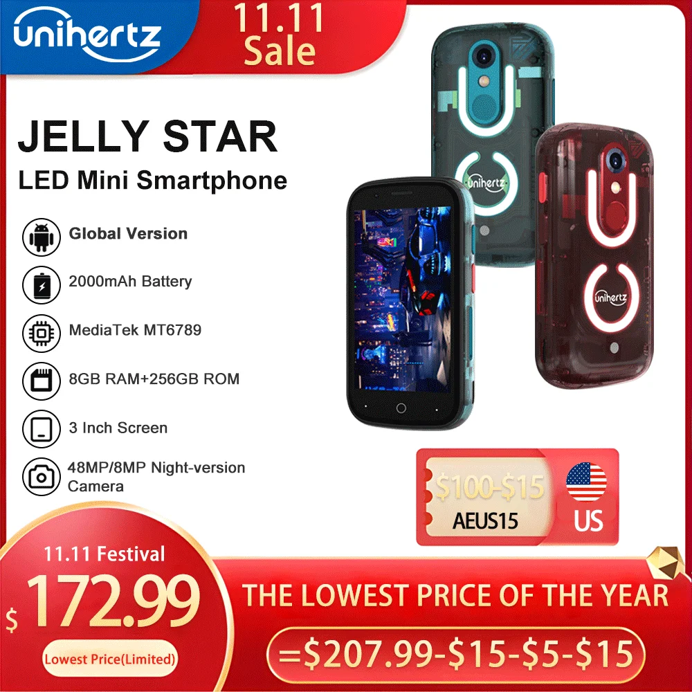 Unihertz-Jelly-Star-Smallest-Android-13-Smartphone-8GB-256GB-Led-Light-Transparent-Backshell ...