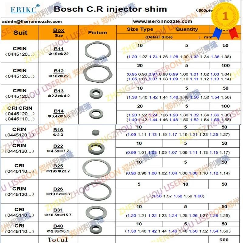 50pcs Injector Shims Gaskets B11 B12 B13 B14 B16 B21 B22 B23 B24 B25 ...