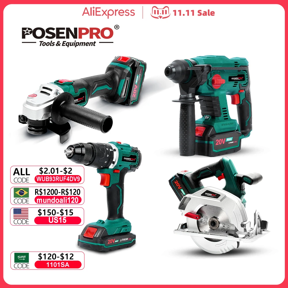 Posenpro 20v Brushless Cordless Drill Electric Circular Saw Rotary ...