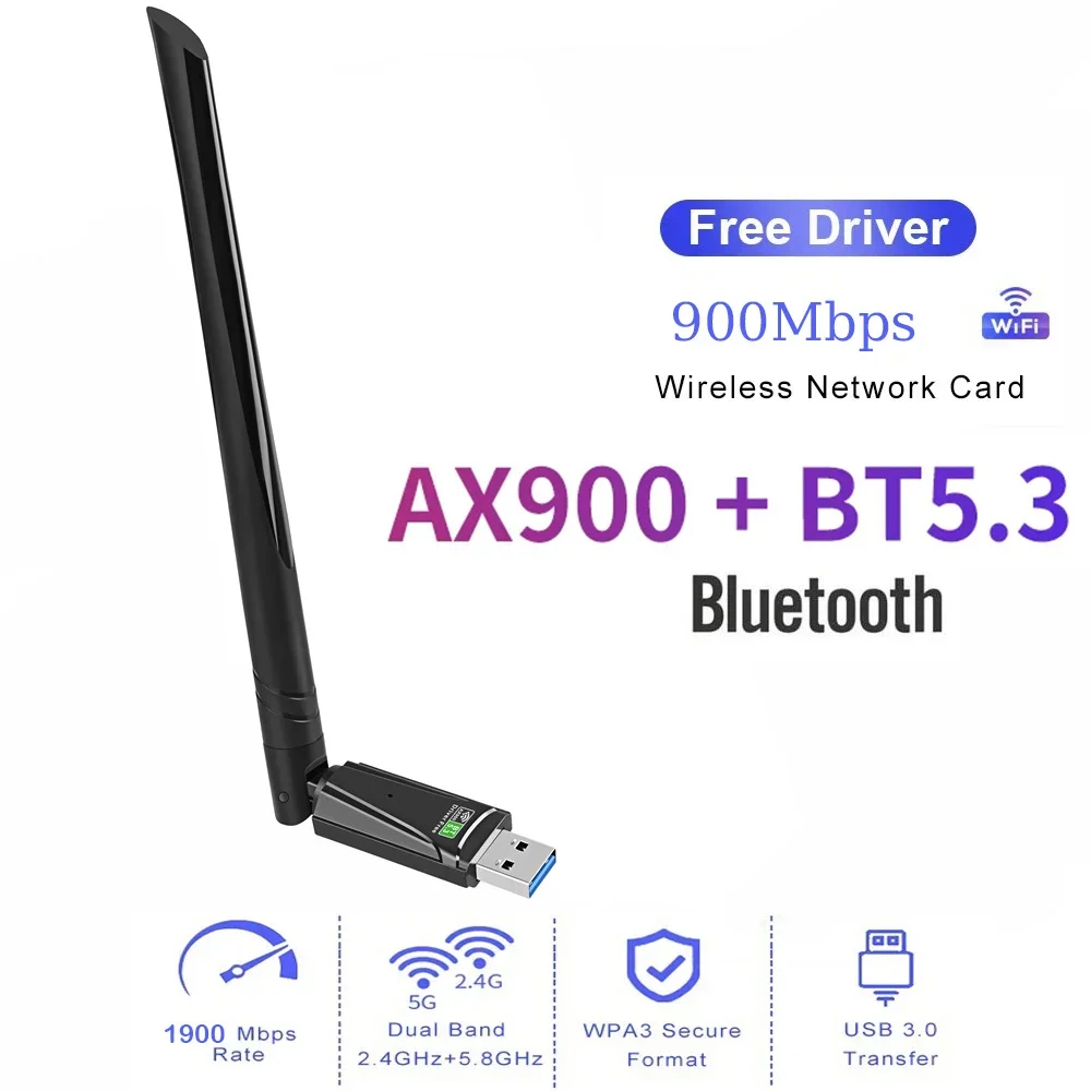 WiFi6-USB-Adapter-AX900-Bluetooth-5-3-Dual-band-900Mbps-Wireless ...