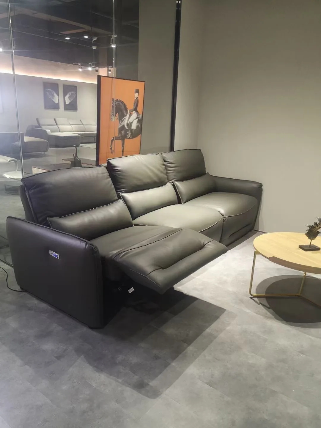 Luxury Dual Motor Genuine Leather Electric Recliner Sofa 3-Seater Power ...
