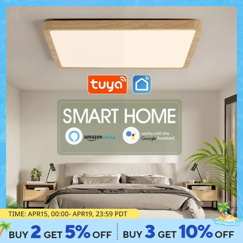 Tuya-Smart-Ceiling-Lamp-36W-Wood-Grain-Square-Design-LED-Ceiling-Light ...