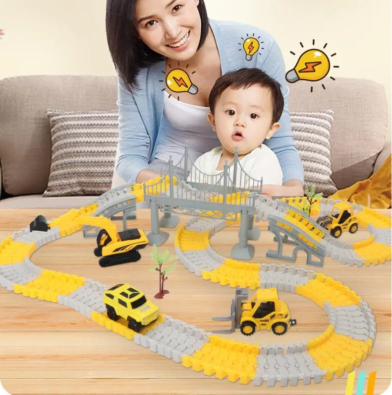 Construction-Race-Tracks-Set-Assembly-Flexible-Racing-Bend-Rail-Track ...