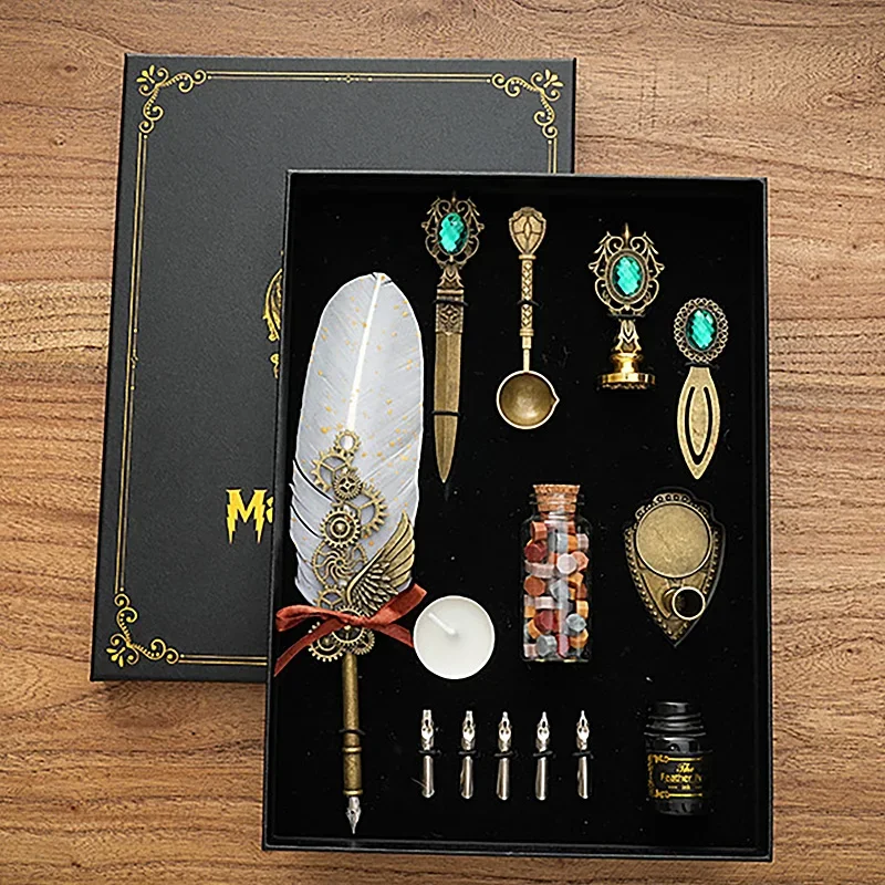 Antique Feather Pens Set Retro Metal Dip Pen And Ink Set Classic Wax ...