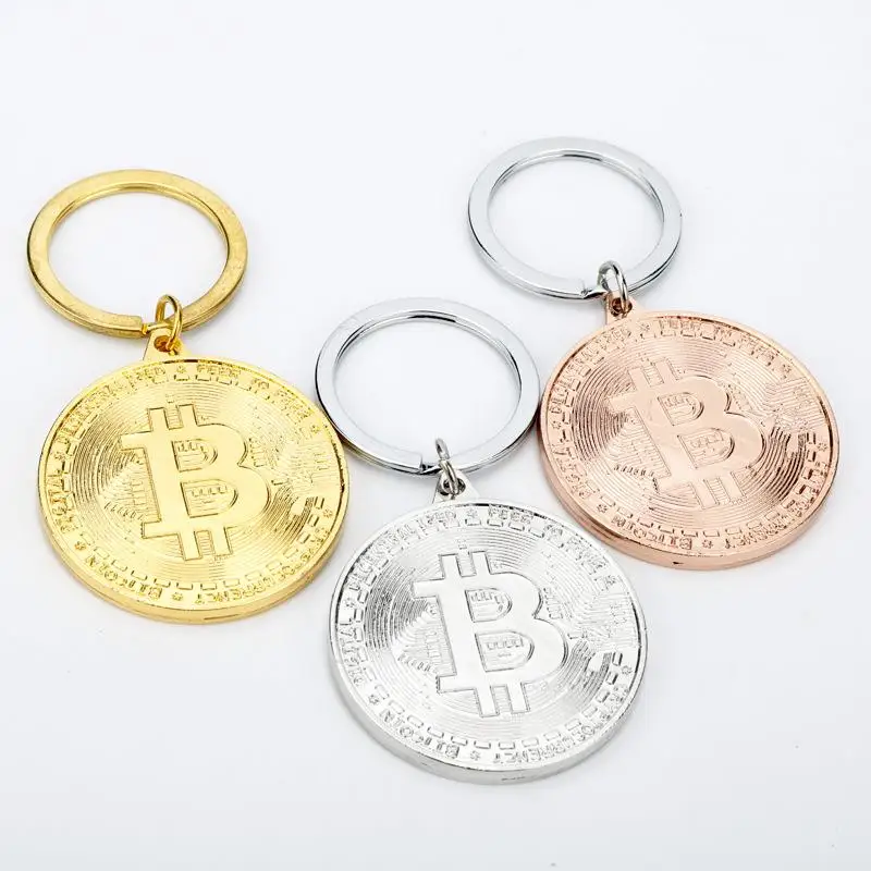 Gold Plated Physical Bit Coin Key Chain Art Collection Money ...
