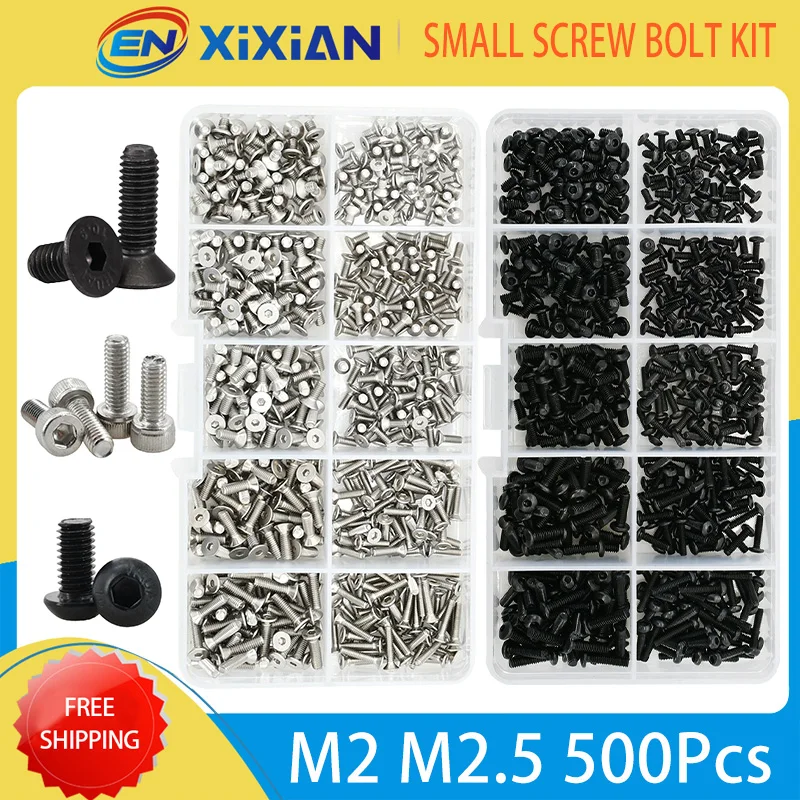 M2 M2.5 Small Screw Bolt Kit 500Pcs Electrical Screws Hex Hexagon ...
