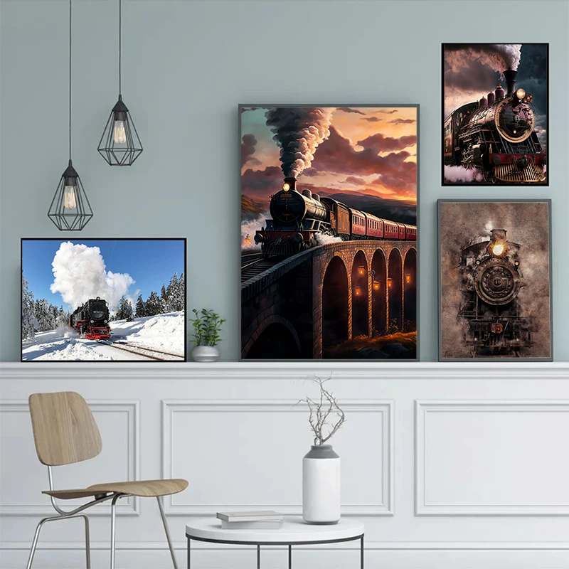 Medieval-Old-fashioned-Trains-Canvas-Poster-Train-Crosses-The-Bridge ...