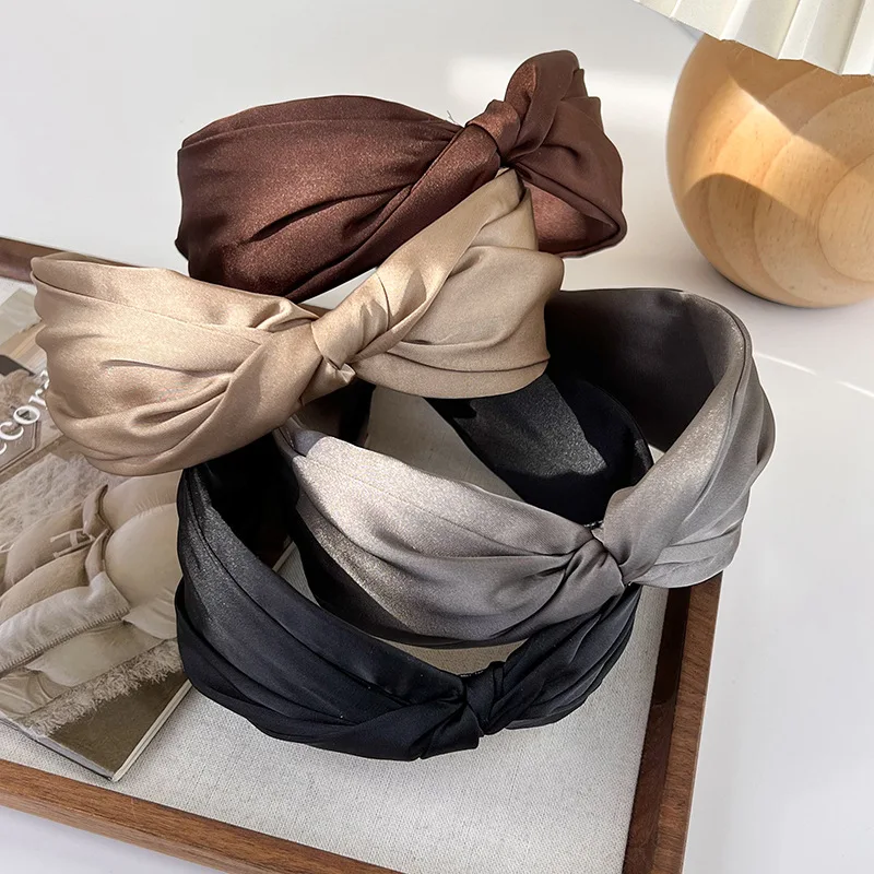 Retro-Coffee-Color-Satin-Knotted-Wide-Headbands-for-Woman-Temperament ...