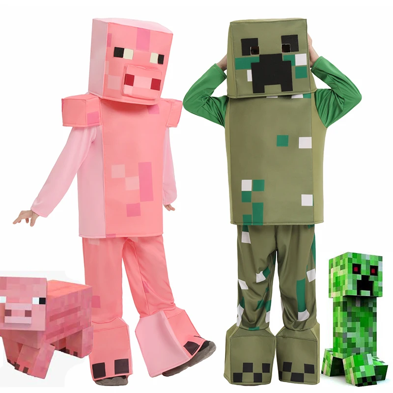 Unisex Game World Girl Pink Pig Fancy Dress Up Boy Kids Green Blocks ...