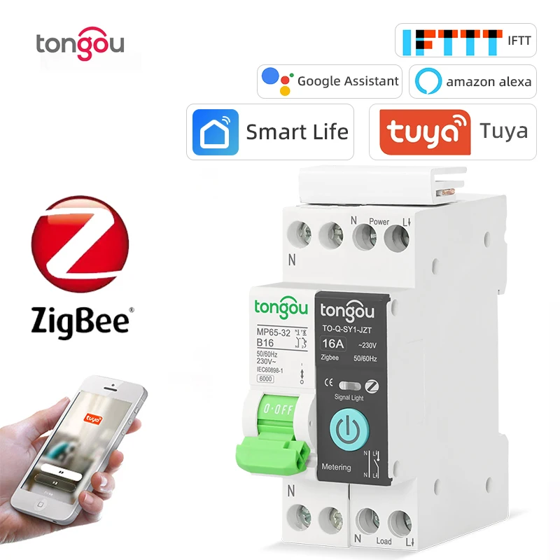 TUYA MCB Zigbee With Metering Smart Circuit Breaker 16A 32A DIN Rail for Smart Home wireless ...