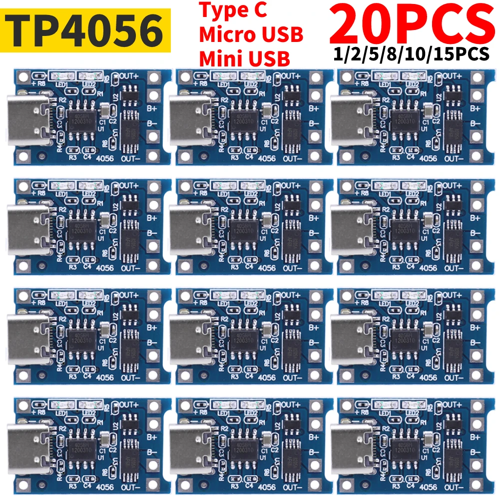 1-20PCS-Type-c-Micro-Mini-USB-5V-1A-18650-TP4056-Lithium-Battery ...
