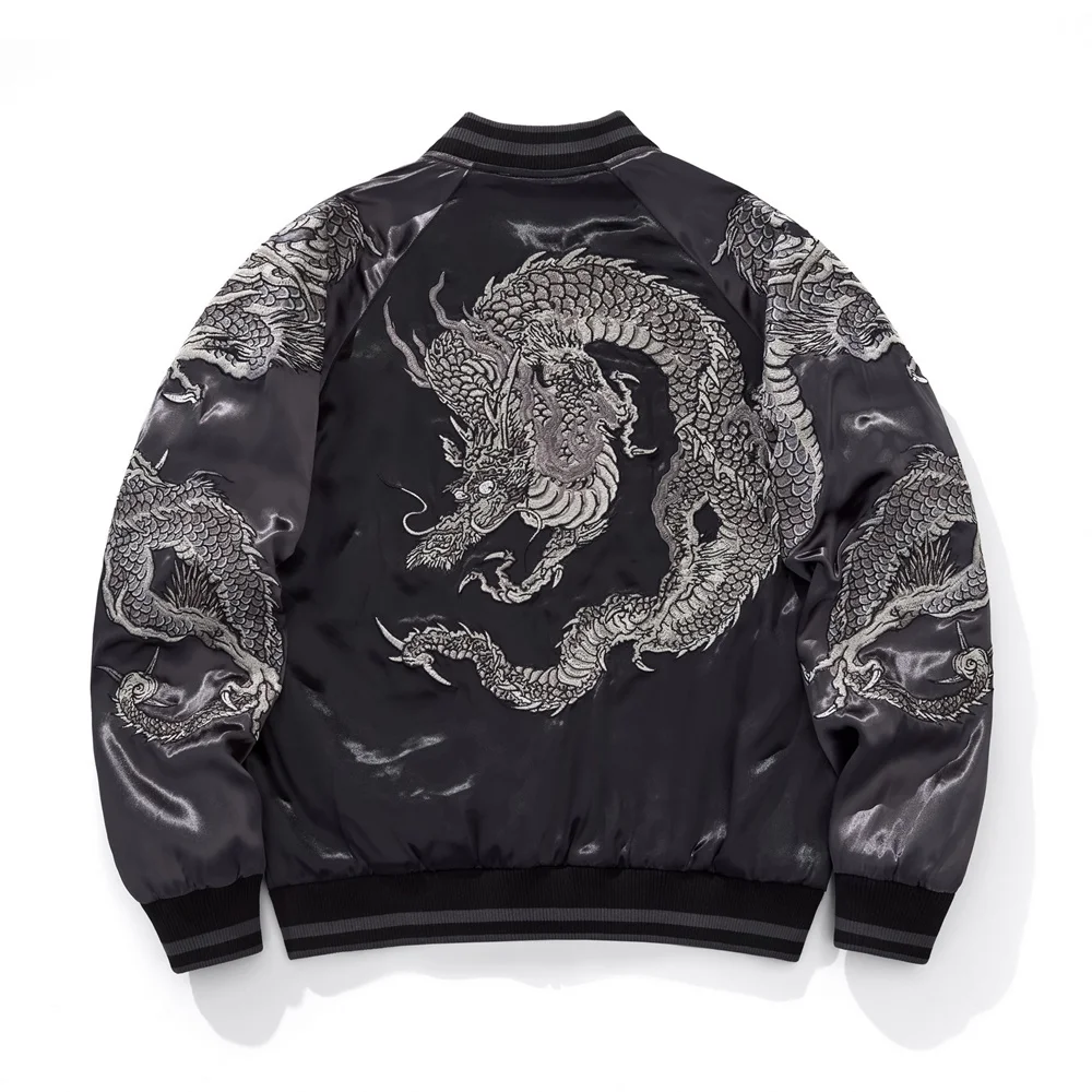 Vintage Japanese Jacket Men - Dragon Embroidery Souvenir Bomber ...