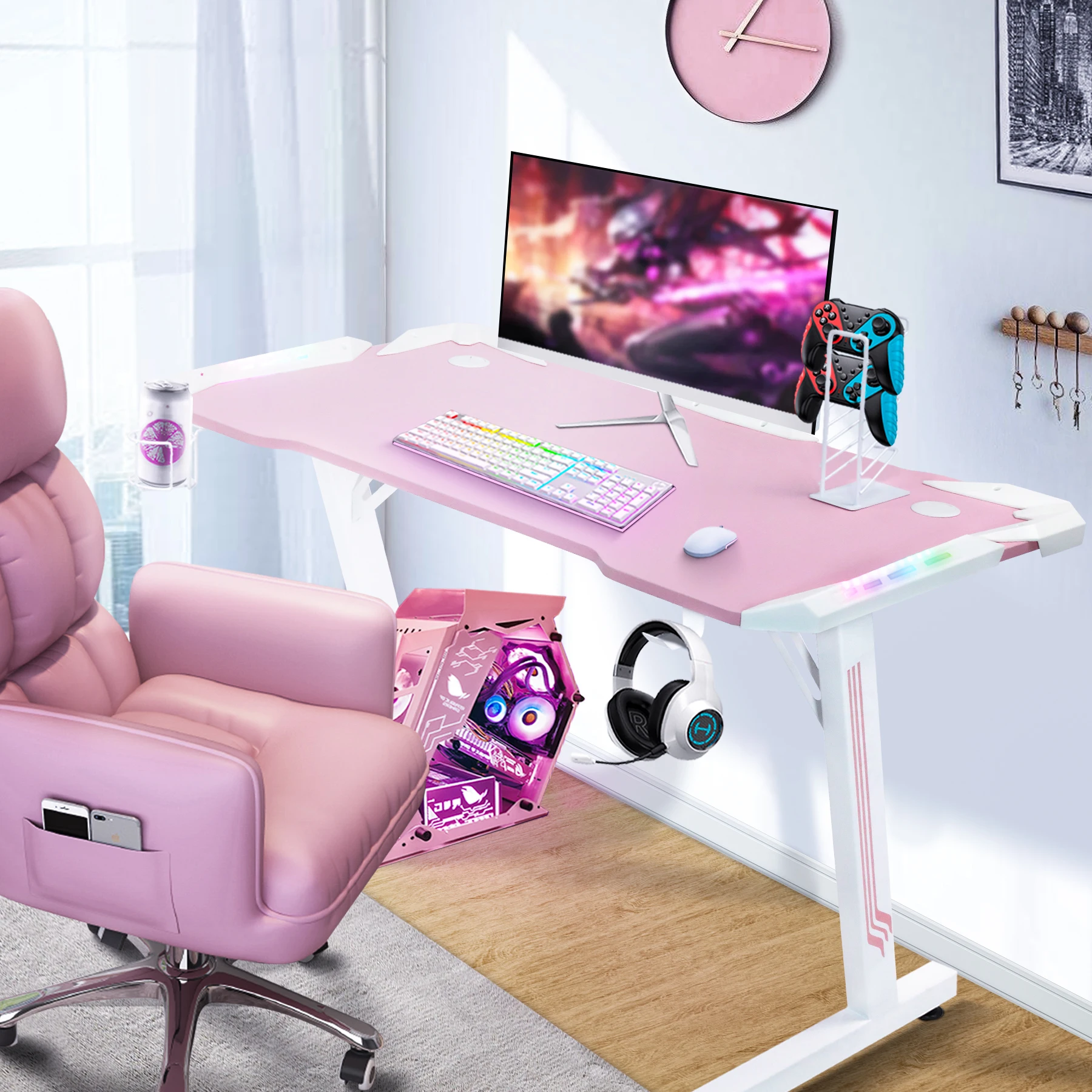 Gaming Pink Light Table | Pink Gaming Desk Table | Pink Computer ...