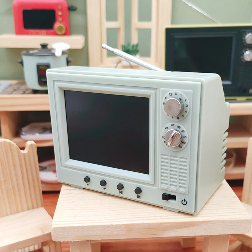 1-12-Dollhouse-Miniature-TV-Playable-Video-Mini-Television-Model-Living ...