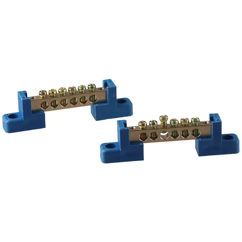 2pcs-Blue-Terminal-Bus-Bar-Copper-6-Positions-Grounding-Strip-Brass ...