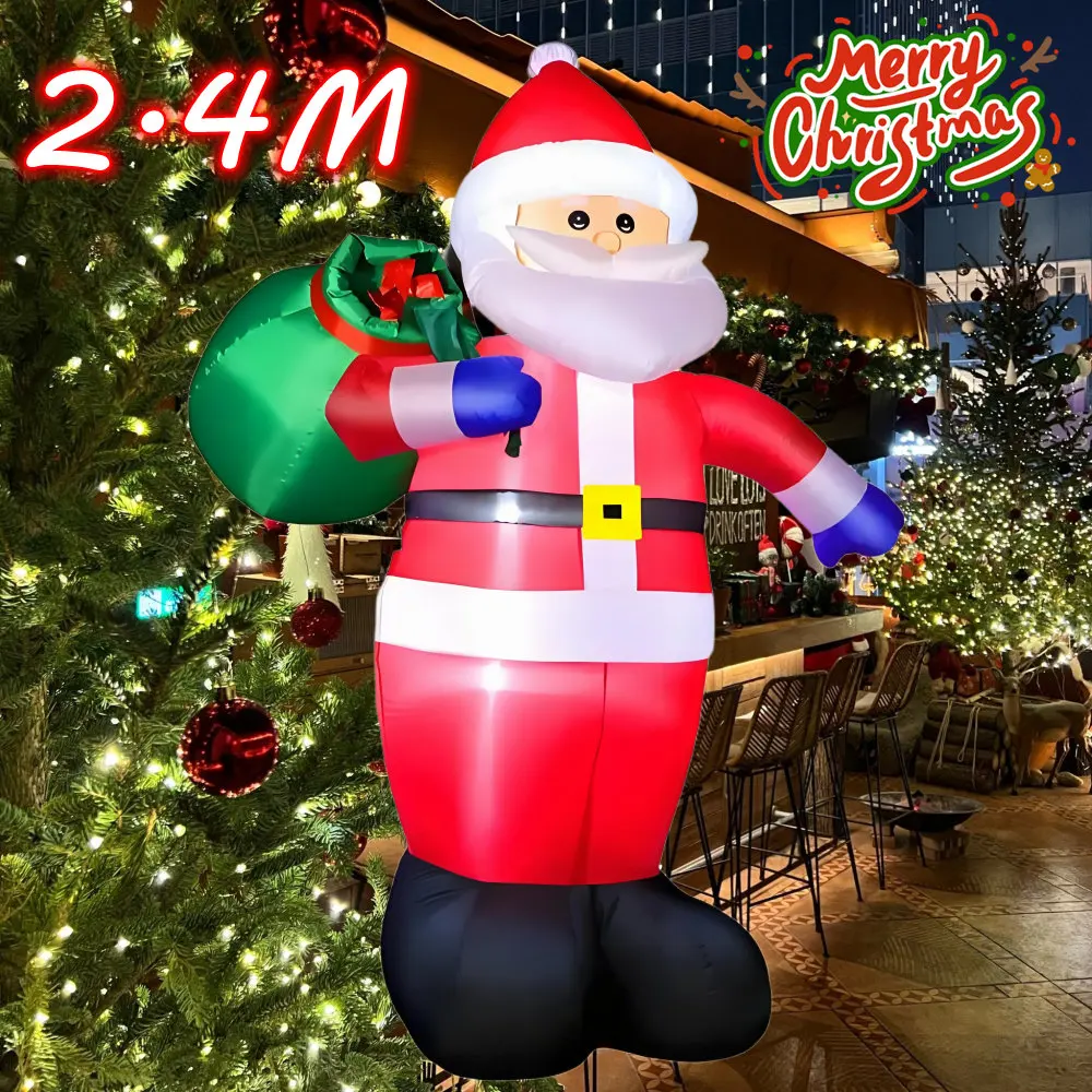 8FT Inflatable Christmas Blue Gloves Santa Claus Carrying Gift Bag ...