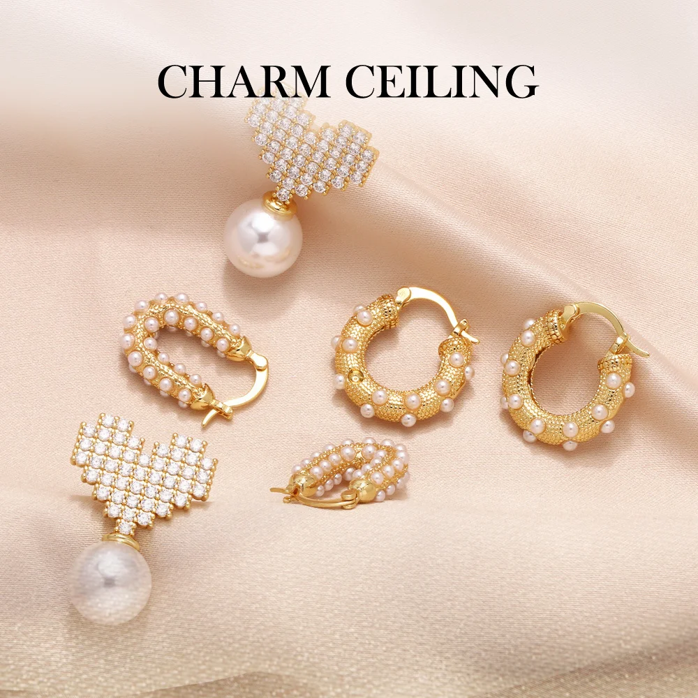 Heart-Pearl-Earrings-For-Women-Fashion-Zircon-Jewelry-Luxury-Style ...