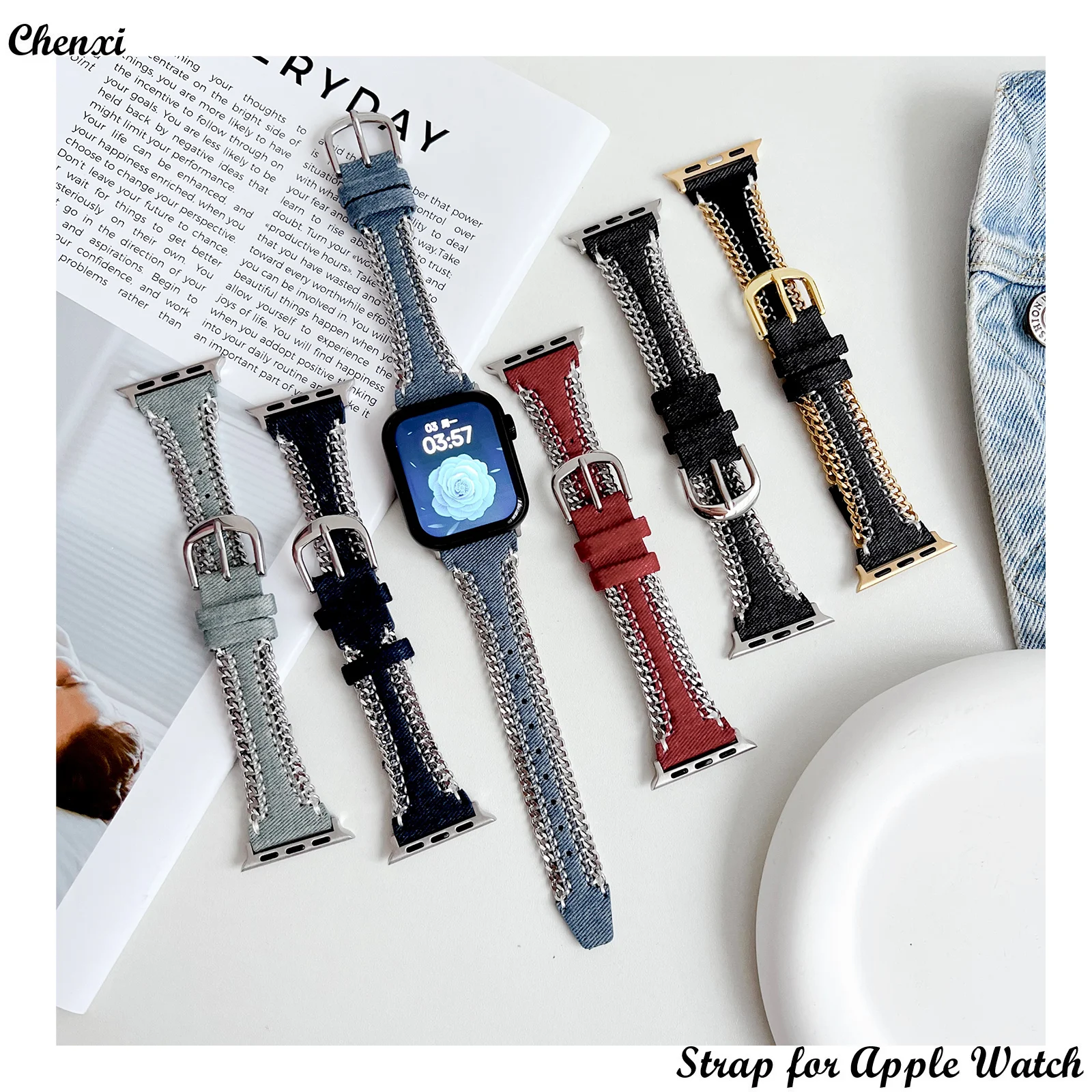 Metal-Zipper-Strap-Apple-Watch-with-Handmade-wire-Denim-Chain ...