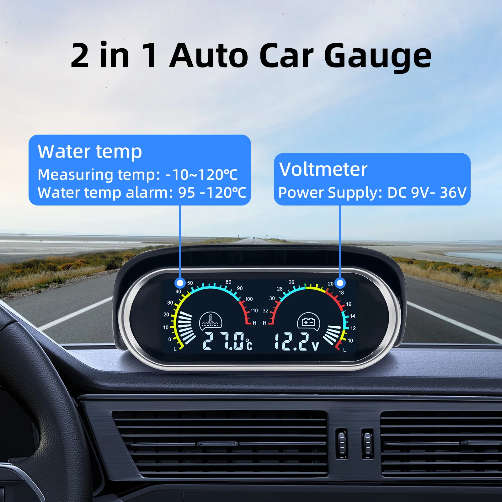 12V-24V-Universal-Auto-Gauge-2IN-1-Water-Temperature-Voltmeter ...