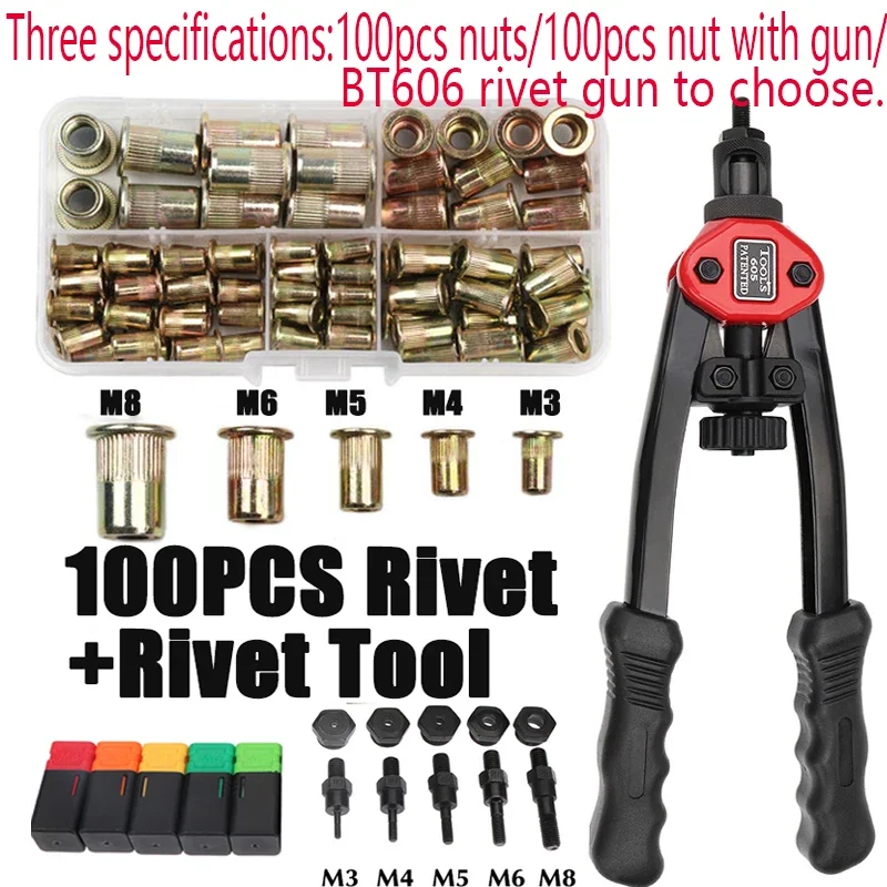 100pcs-Rivet-Nut-Hand-Threaded-Rivet-Nuts-Gun-BT606-M3-M4-M5-M6-M8 ...