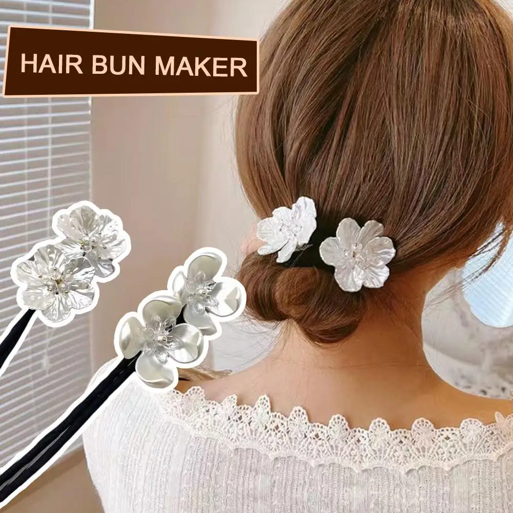 Women-Flower-Pearl-Hairpin-Shell-Flower-Magic-Bun-Maker-Flower-Bud-Head ...