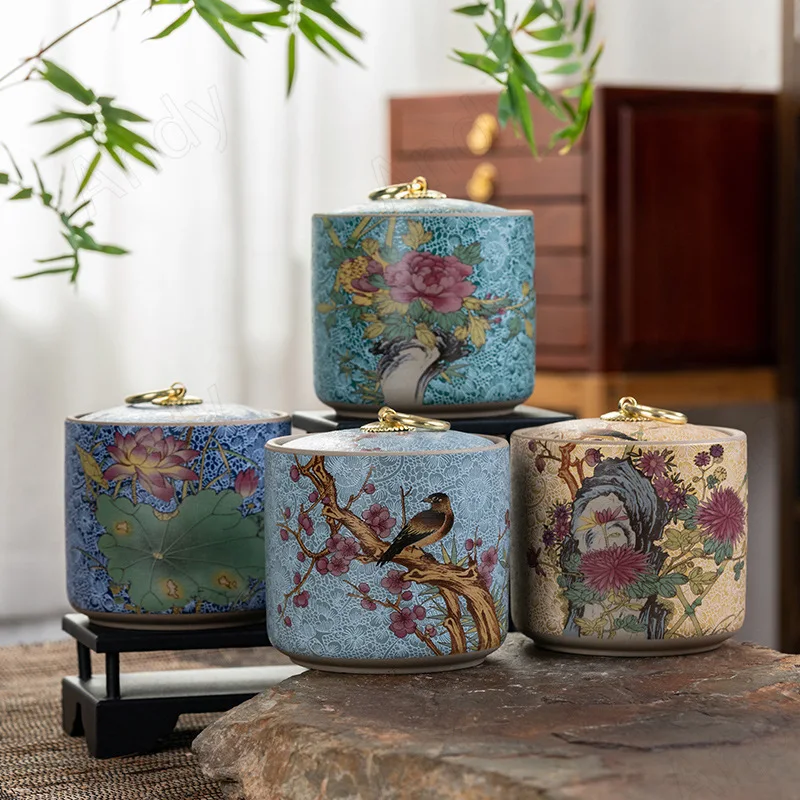 Enamel Ceramic Storage Jar with Lid Creative Hand Painted Decorative ...