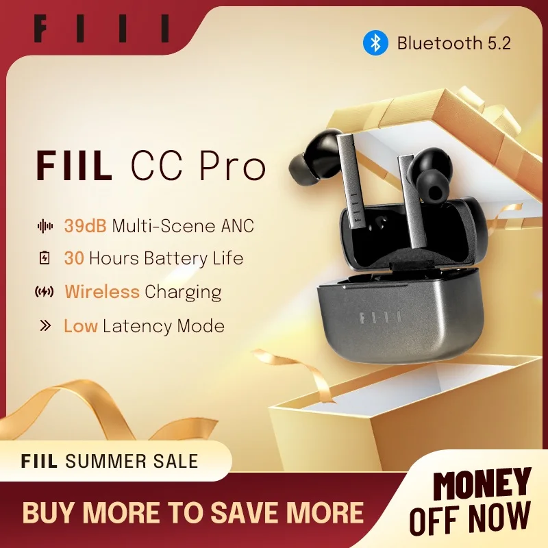 FIIL CC Pro 액티브 노이즈 캔슬링 이어버드, 블루투스 5.2 무선 헤드폰, TWS ANC 저지연 이어폰, fiil + AP 지원, 39dB| | - AliExpress