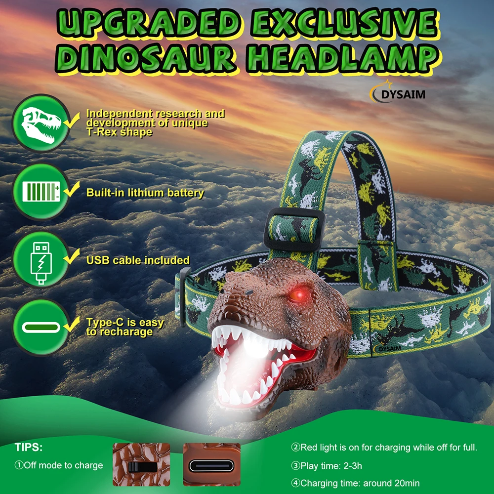 Rechargeable Led Flashlight With Dino Roar Sounds Dinosaur Rechargeable ...