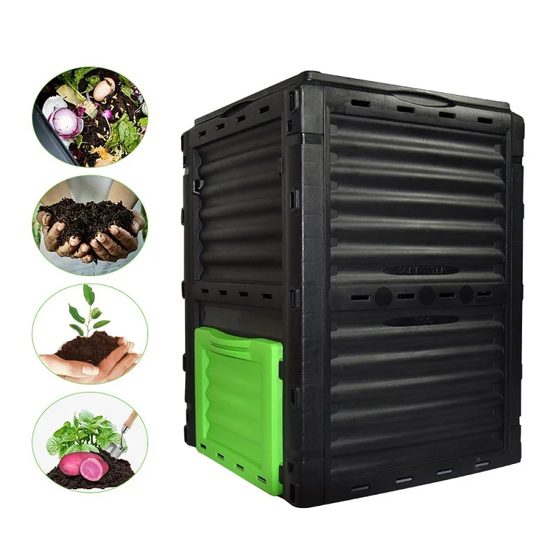 300L Durable Garden Fertilizer Composting Bin Plastic Outdoor Garden ...
