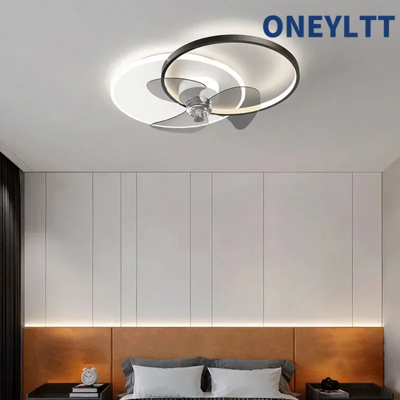 Black-Gold-LED-ceiling-fan-light-bedroom-dining-room-one-ring-ceiling ...