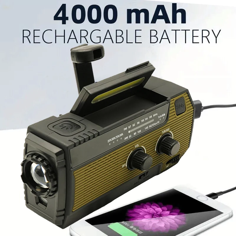 Tragbares-Notfall-radio-4000mah-Solar-Handkurbel-Handy-Ladeger-t-Radios-am-fm-LED-Taschenlampe ...