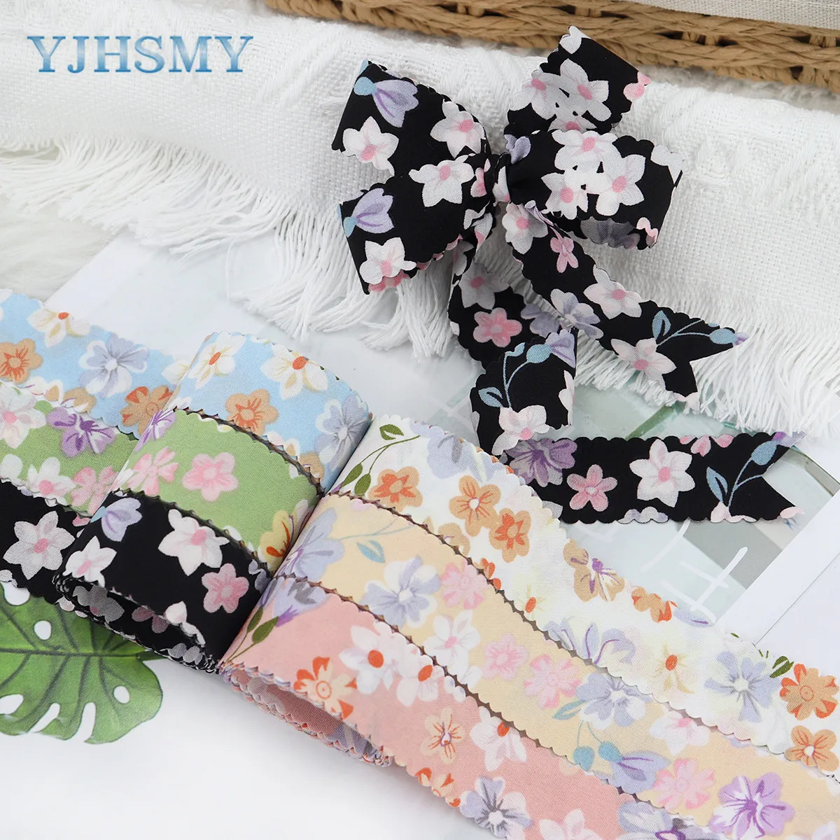 Wavy-Edge-Floral-Flower-Fabric-Ribbon-5-Yards-for-DIY-Handmade-Hair-Bow ...