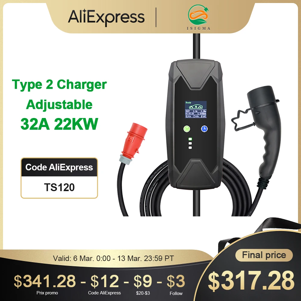Type 2 Plug Evse Ev Charger Level 2 32a Portable Electr 22kw 380v ...