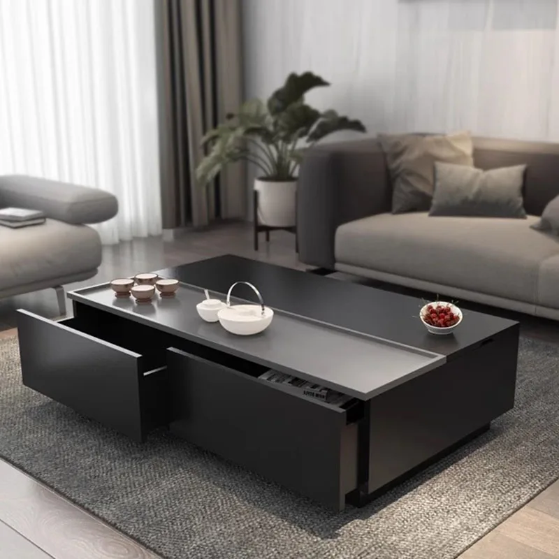 Black-Storage-Coffee-Table-Drawers-Rectangle-Square-Adjustable-Side ...