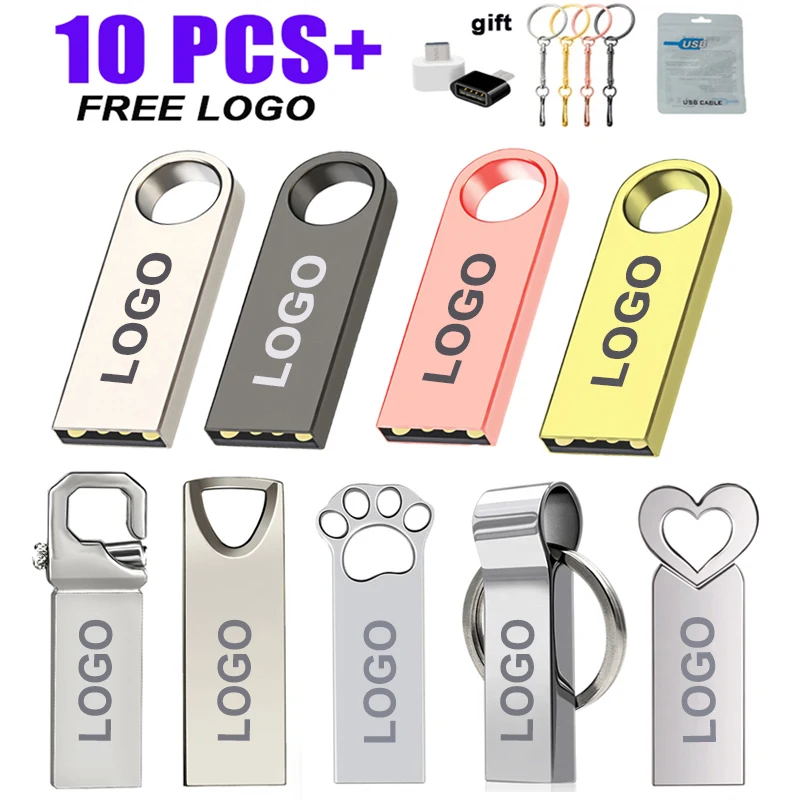 10 unidades de memoria USB de metal de 64 GB, 128 GB, 32 GB, 16 GB, 8 ...