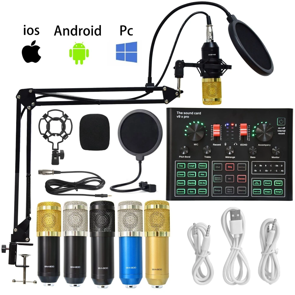 BM800 Professional Audio V9 Sound Card Set BM800 Mic Studio Condenser ...