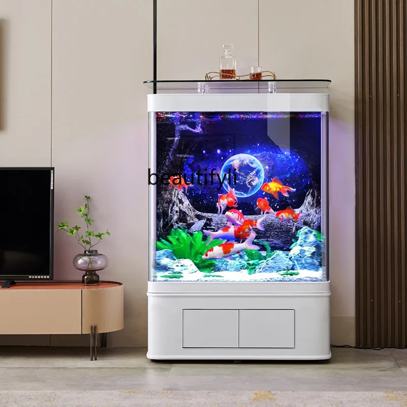 Glass-Fish-Tank-Large-Floor-Office-Living-Room-Ecological-Change-Water ...