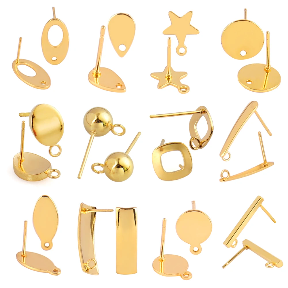 20pcs Stainless Steel Earrings Base With Hole Geometric Polygonal Stud ...