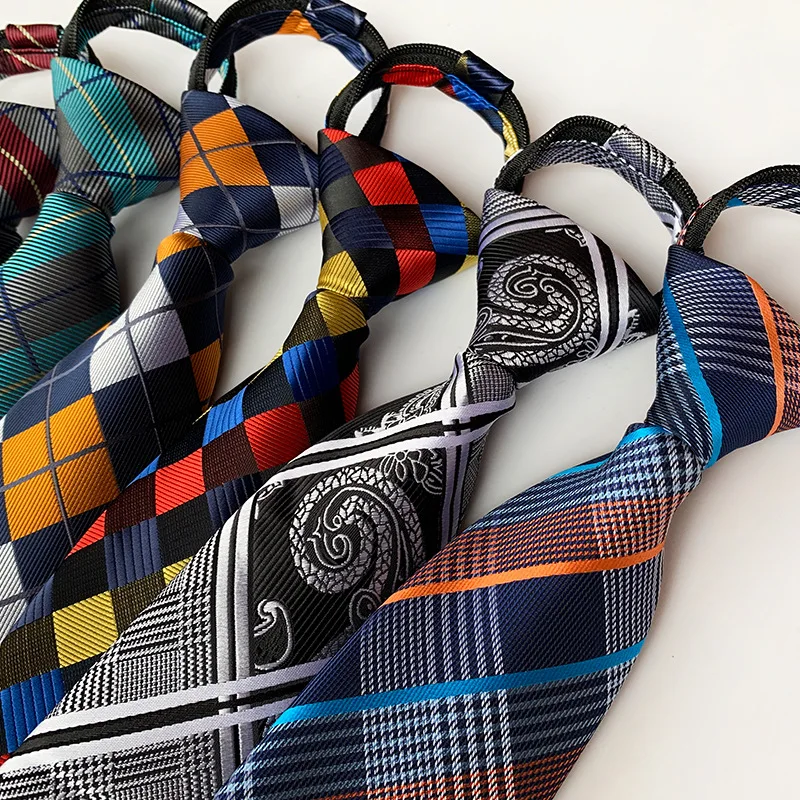 Pre-tied-Necktie-For-Men-Women-Paisley-Style-Zipper-Tie-Plaid-Stripes ...