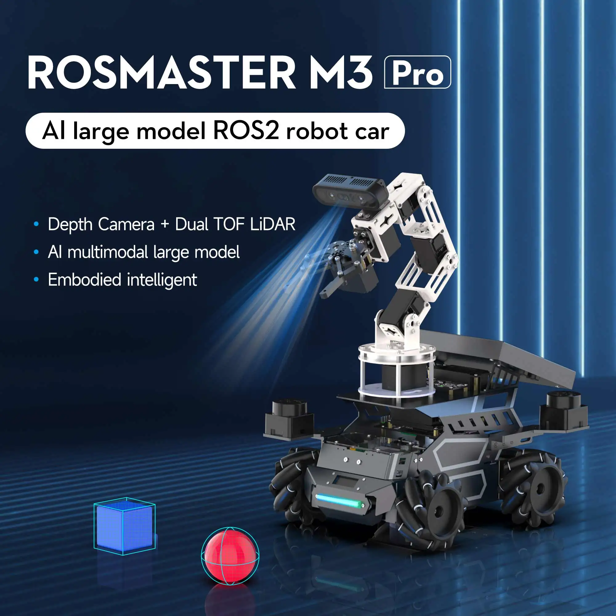 Yahboom ROSMASTER M3 PRO AI نموذج كبير ROS2 ثلاثية الأبعاد عمق الرؤية ...