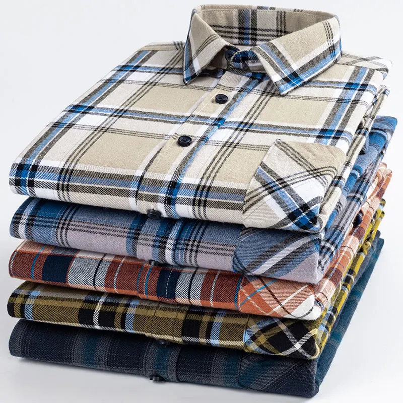 Men-s-100-Cotton-Long-Sleeve-Contrast-Plaid-High-Quality-Casual ...