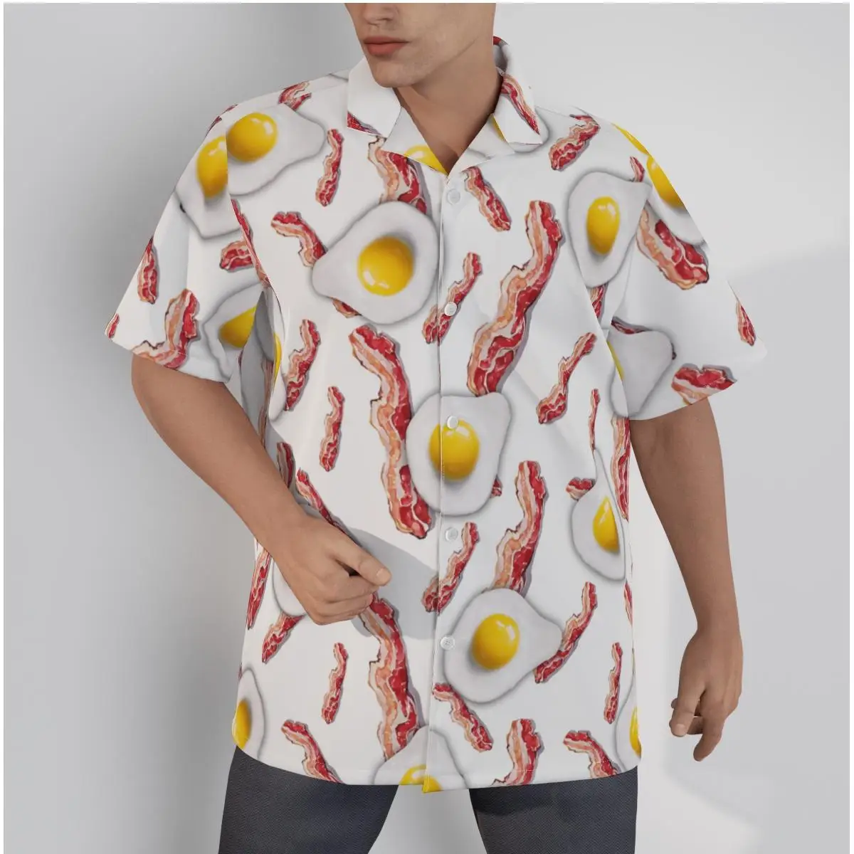 Men-s-Hawaiian-Shirt-Fried-Egg-and-Bacon-Print-Beach-Short-Sleeve ...