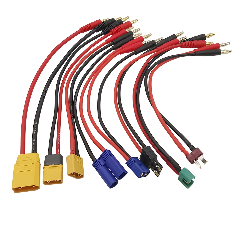 XT60 XT60H XT90 EC3 EC5 MPX TRX T Plug to 4.0mm Banana Plug Charge Extension Cable 14AWG ...