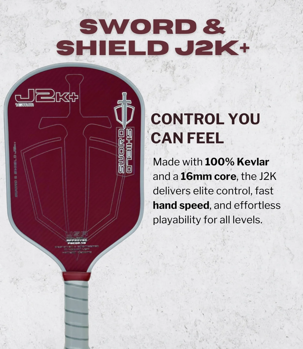 SWORD&SHIELD J2K+ Aramid Fiber Pickleball Paddle, Polymer Honeycomb ...