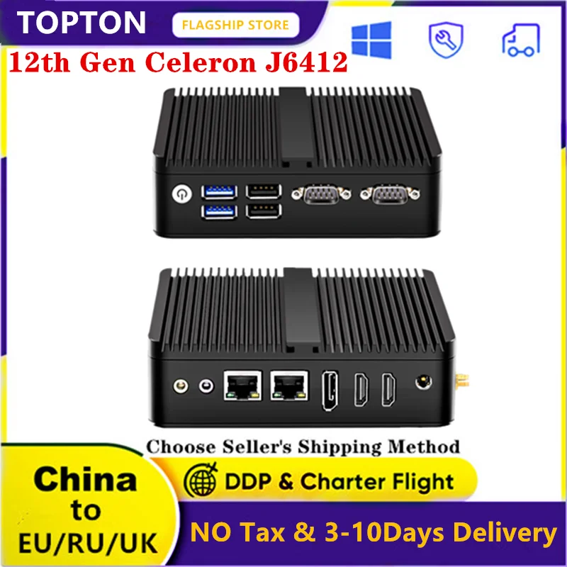 Topton Intel 12th Gen Elkhart Lake J6412 Fanless Mini PC Dual Gigabit ...