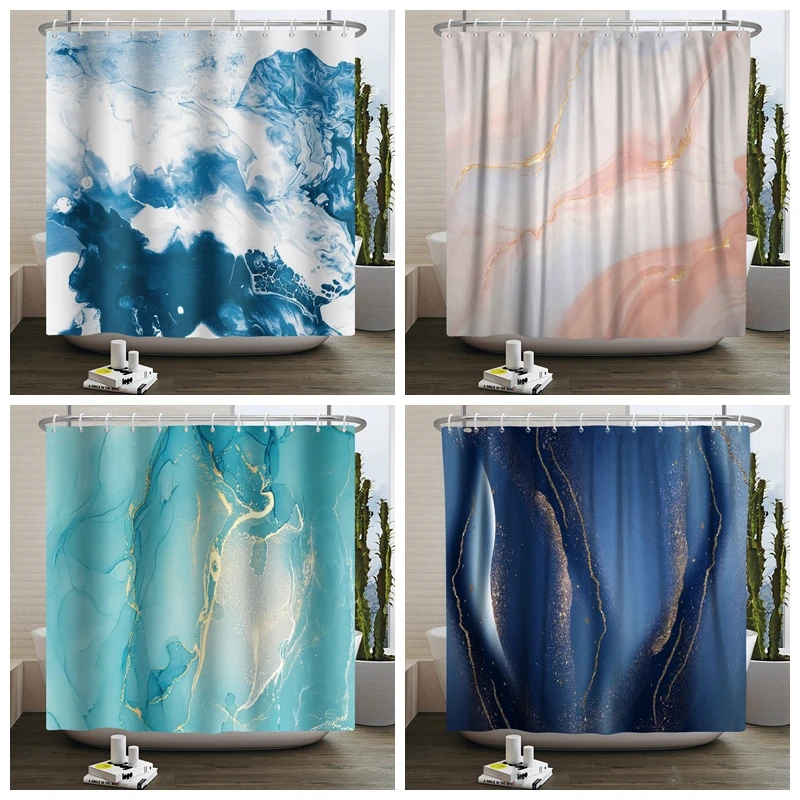 Gradient Marble Ink Texture Shower Curtains Waterproof Abstract Paint ...