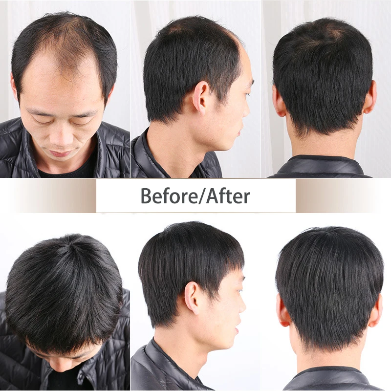 realistic topper 100% human hair men's toupee natural black color light ...