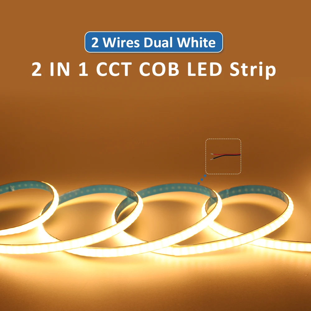 DC12V 24V CCT COB Strip Light 5M White Dimmable Dual Color Temperature ...