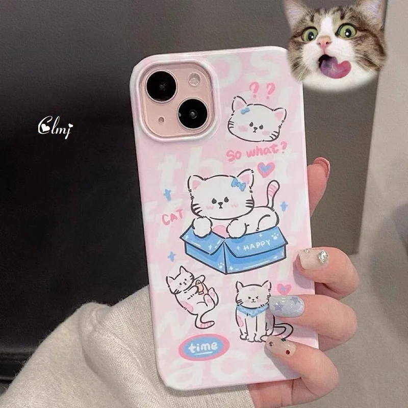 Clmj Cute Pink Cat Cartoon Animal Phone Case For iPhone 11 12 Mini 13 Pro Max 14 Plus XR XS X 7 ...